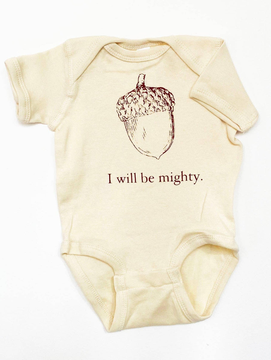 I Will Be Mighty Cute Baby Bodysuit Onesie with Oak Acorn – Neel's Nursery